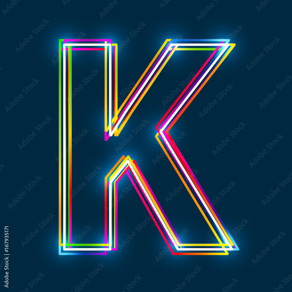 Greek Capital Letter Kappa. Multicolor outline font with glowing effect ...