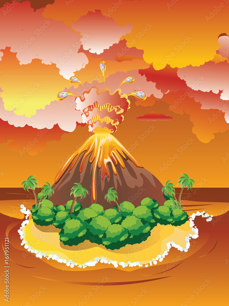 Cartoon Volcano Eruption Stock Vector | Adobe Stock