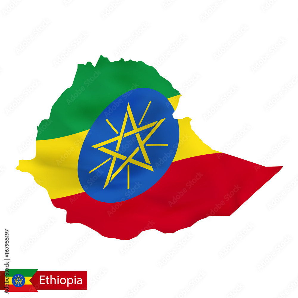 Ethiopia map with waving flag of country. Stock Vector | Adobe Stock