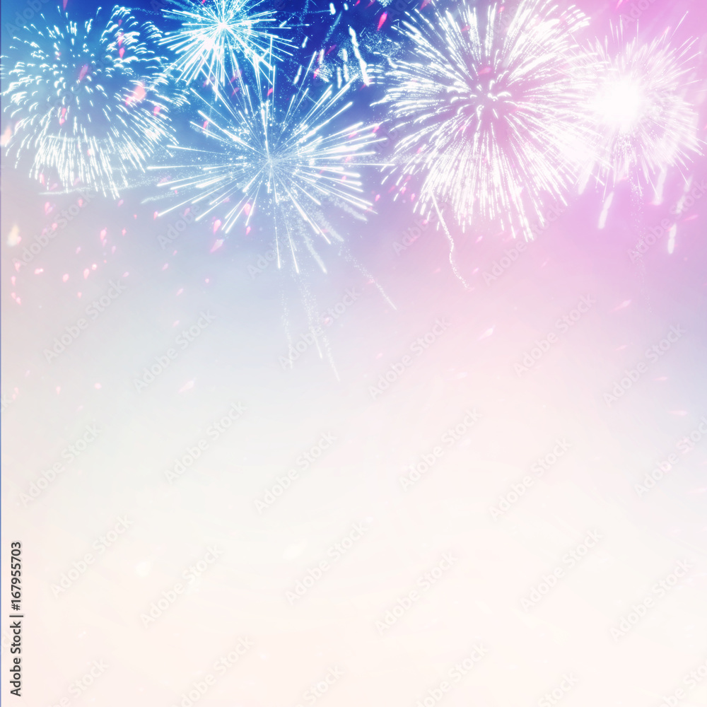 Fireworks Display on Bright Festive Holiday Background Stock ...
