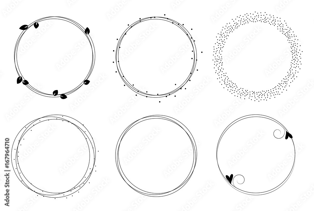 Set of vector graphic circle frames. Wreaths for design, logo template ...