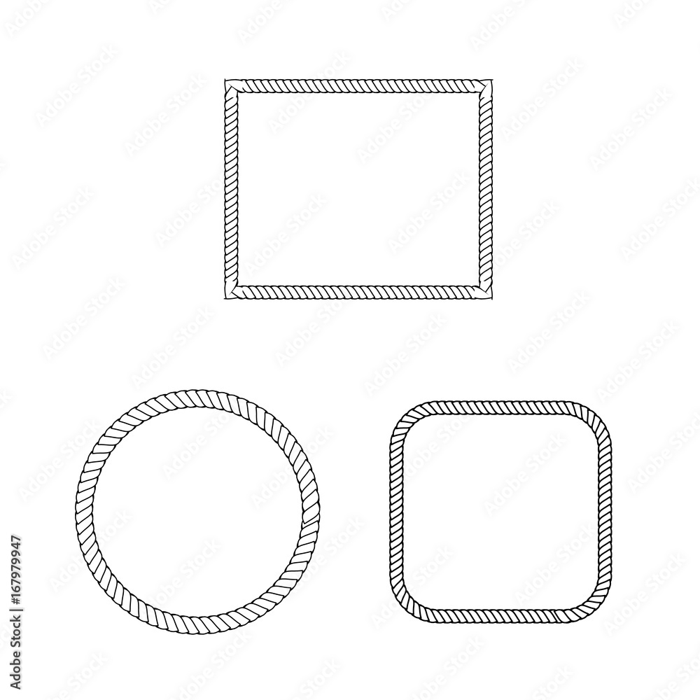 Set of round vector frames from nautical rope isolated on white ...