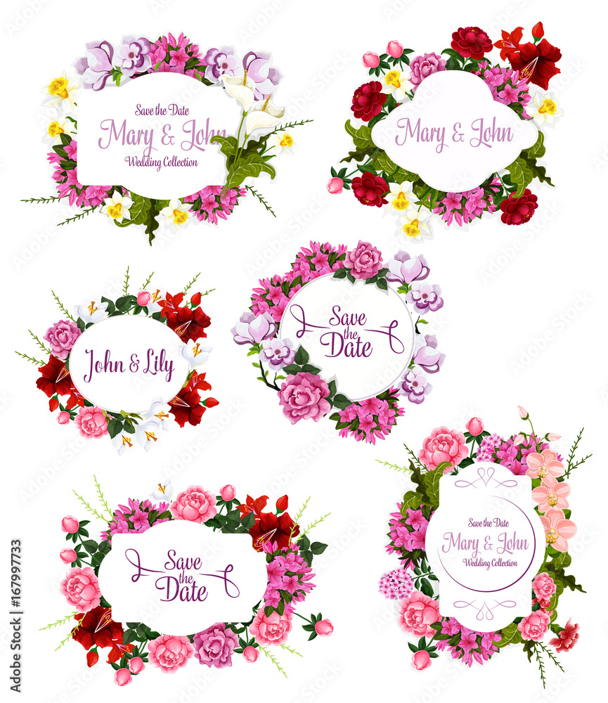 Wedding invitation Save the Date floral frame set Stock Vector | Adobe ...