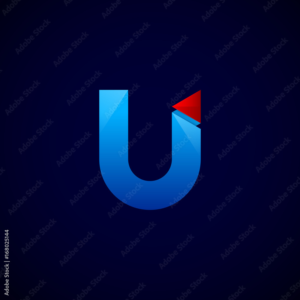 Letter U with Modern glossy and Triangle logo, Arrow and forward ...