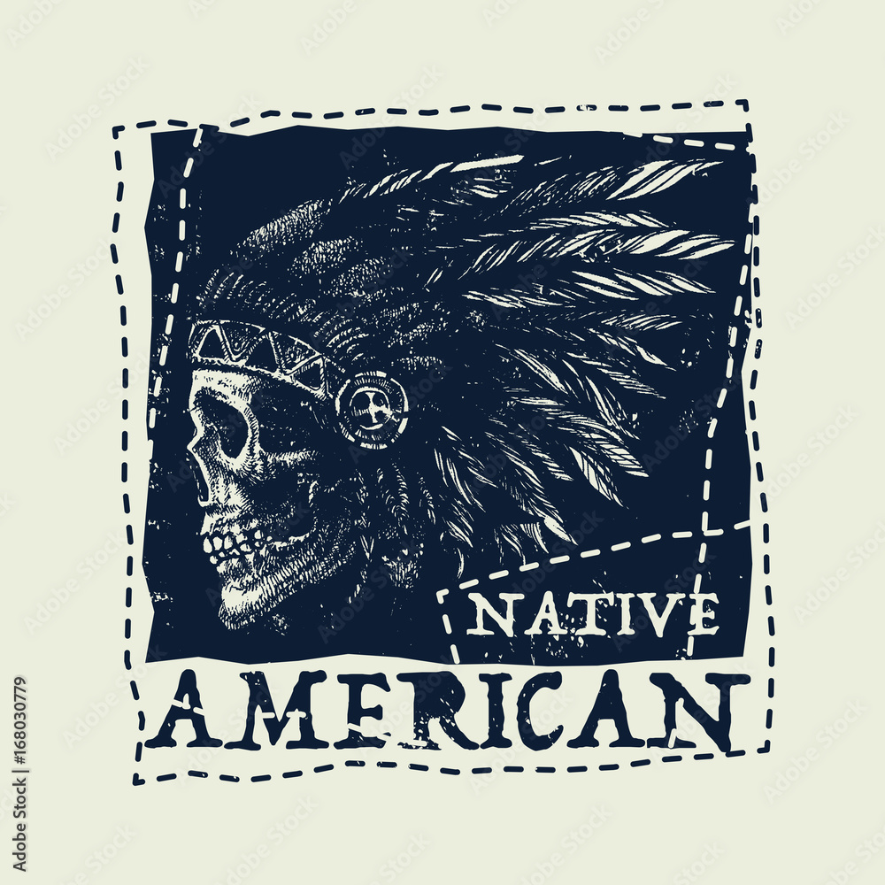 Native american illustration, vintage typography Stock Vector | Adobe Stock