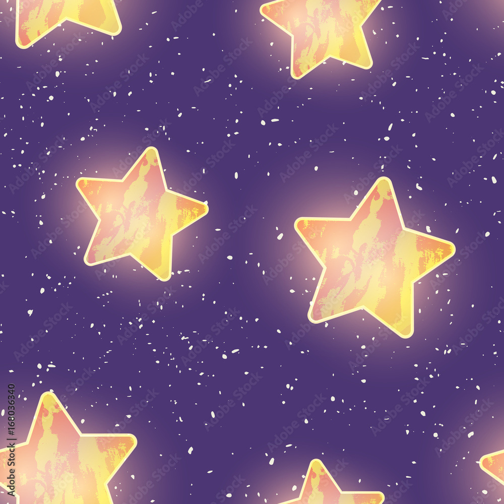 Shining stars in the night sky, seamless pattern. Warm yellow light ...