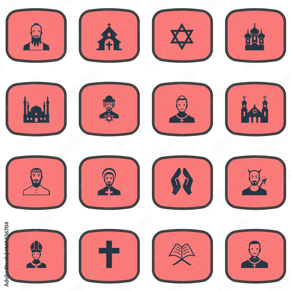 Vector Illustration Set Of Simple Faith Icons. Elements Jewish Clergy ...
