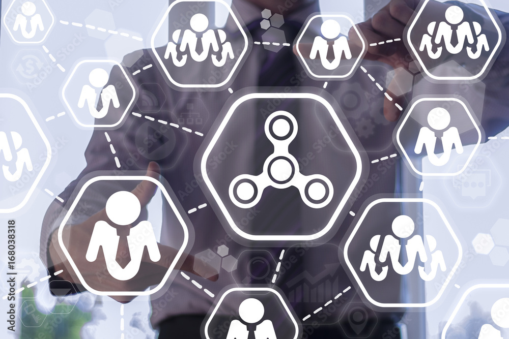 Spinner Fidget People Game concept. Business man presses spinner button ...