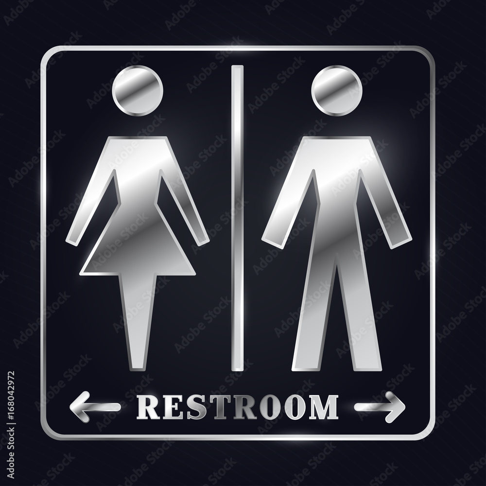 Silver Man and Woman Silhouette Restroom Sign Stock Vector | Adobe Stock