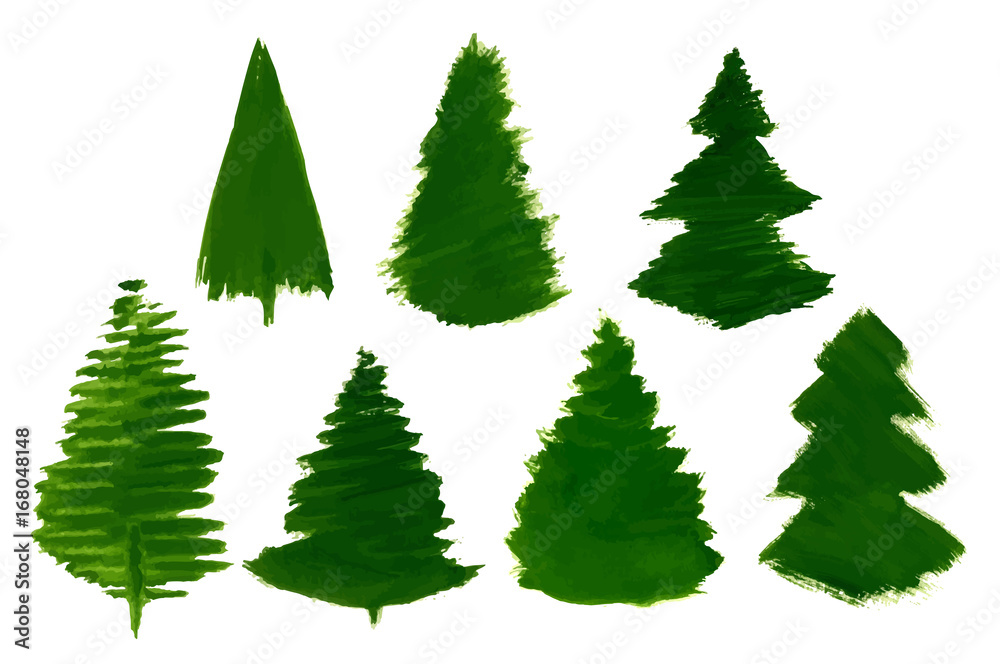 Vector Set of 7 Cartoon Pine Trees painted isolated Stock Vector ...