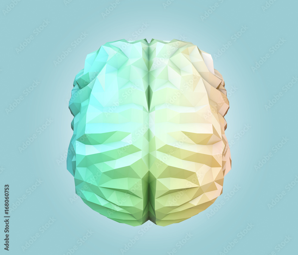 Front view of low poly brain model. Concept for artificial intelligence ...