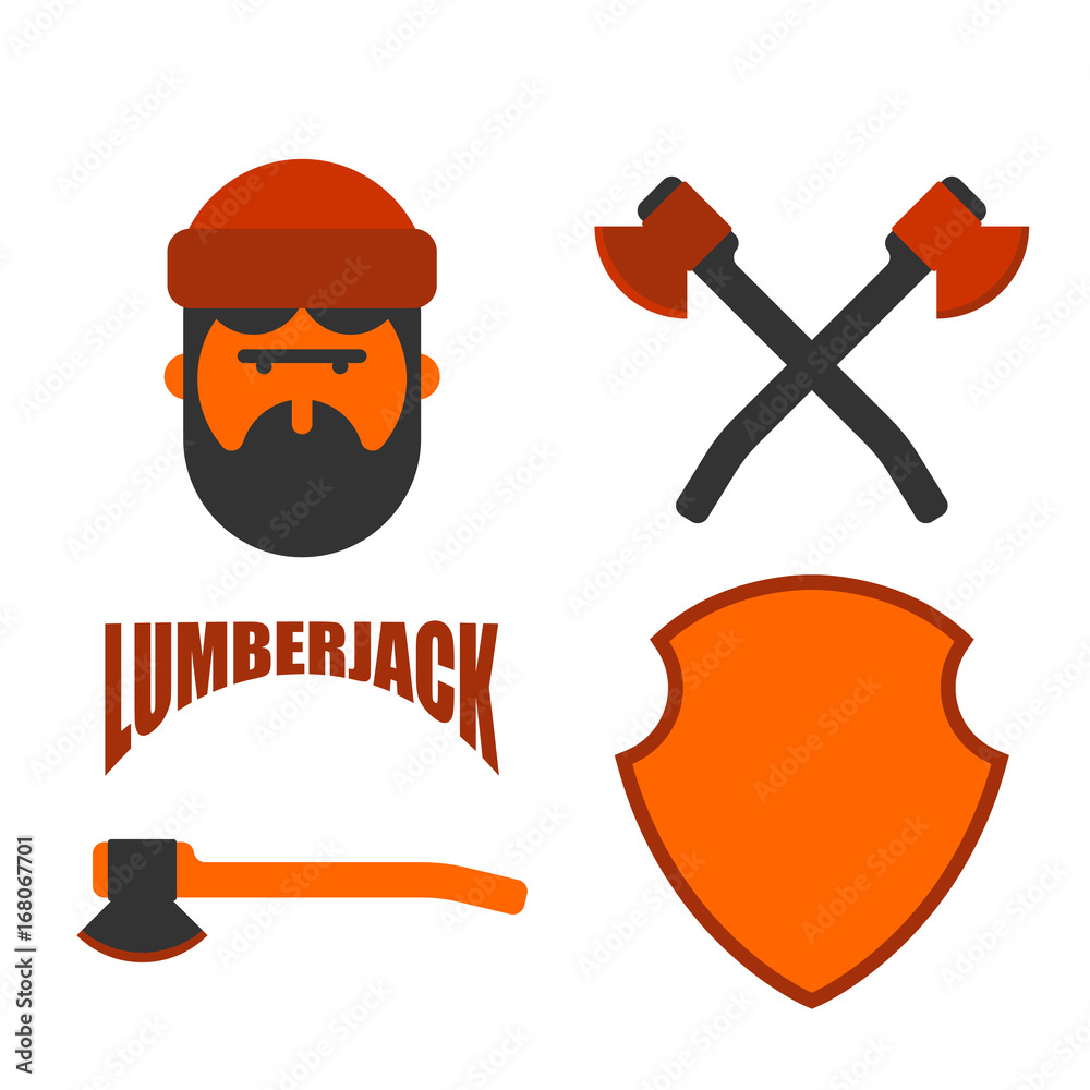 Lumberjack icon set. Woodcutter sign. lumberman symbol. feller with ...