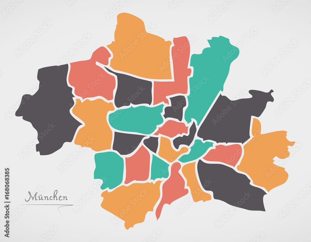 Munich Map with boroughs and modern round shapes Stock Vector | Adobe Stock