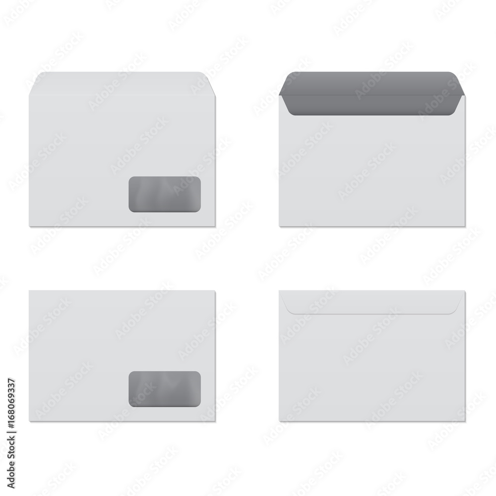 Open and closed envelope with window, front and back side view ...