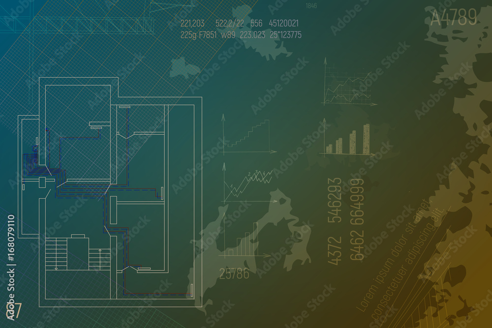 Engineering HVAC project. Heating blueprint. Architecture sketch with ...