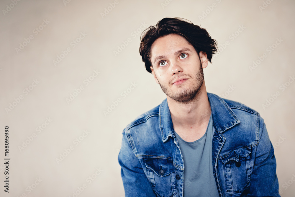 Beautiful landscape photograph of good looking man. Posing like a model ...