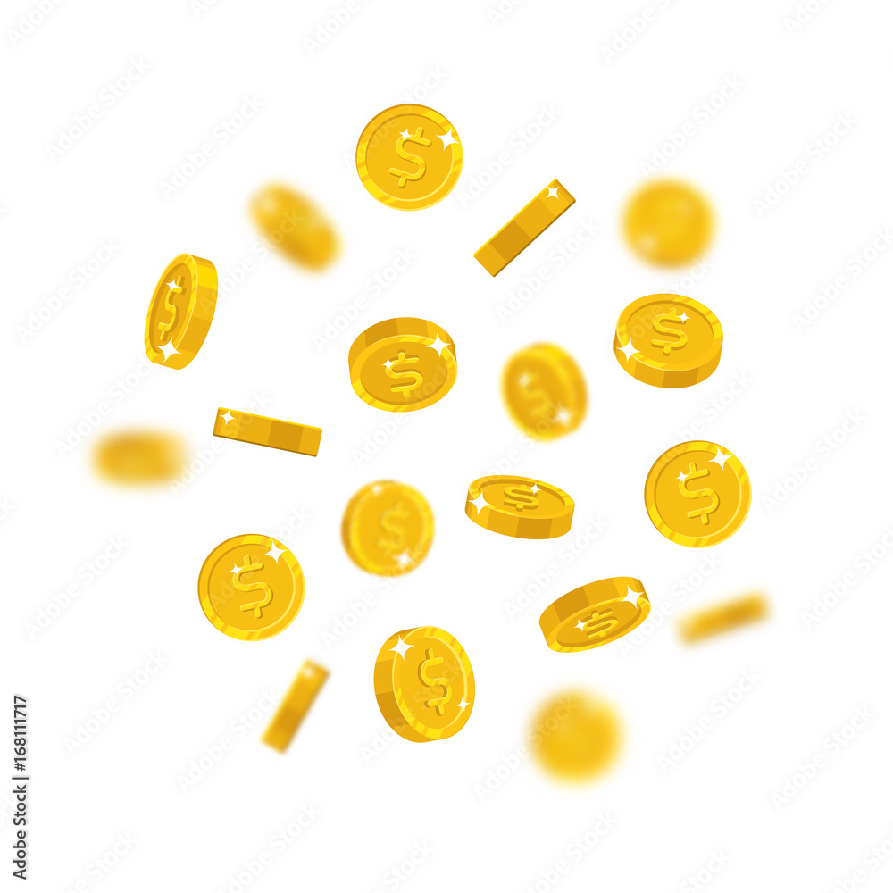 Gold dollars flying cartoon isolated. Gold dollars with the effect ...