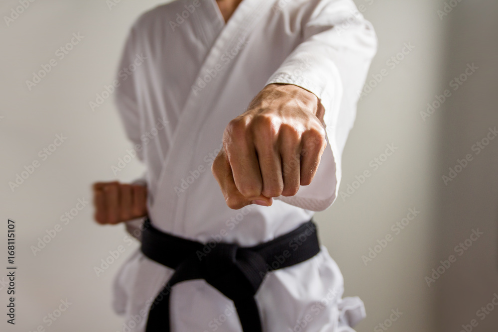 karate black belt demonstrating an oi-tsuki (forward punch) Stock Photo | Adobe Stock
