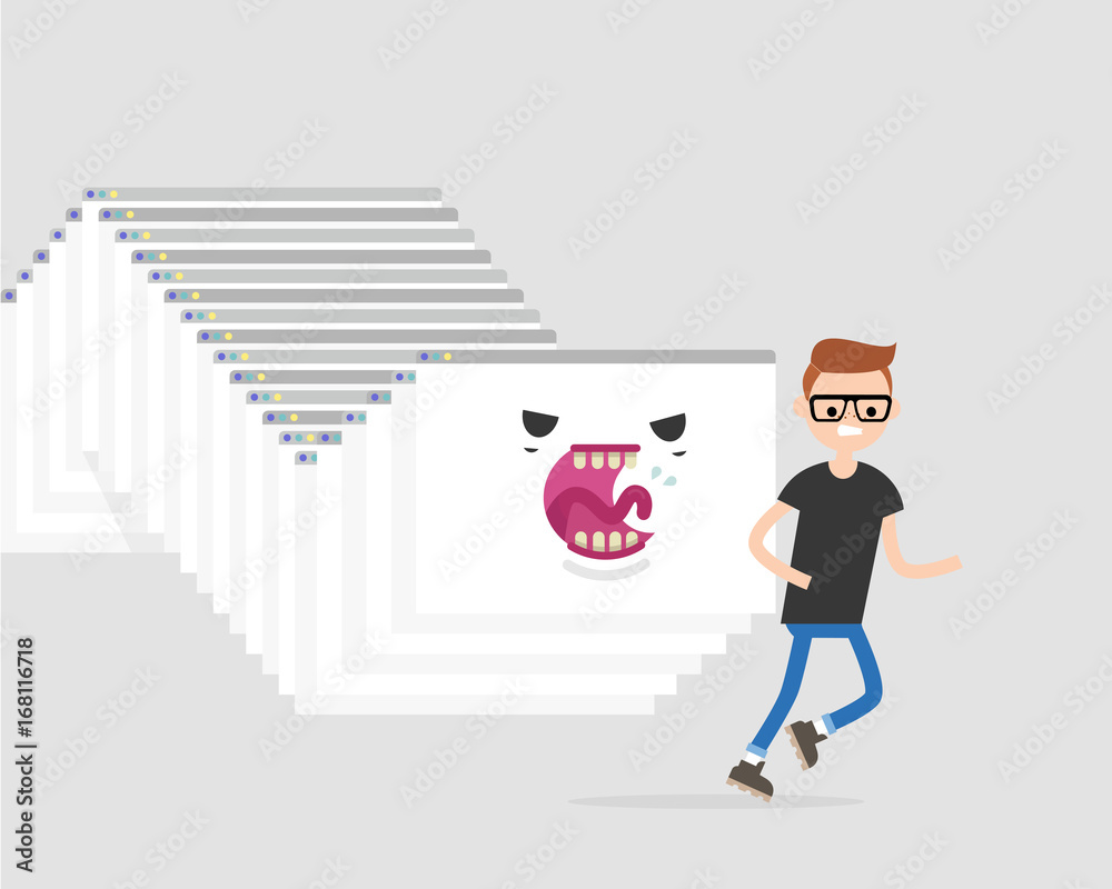 Internet monster. Hacker attack. Huge worm made of a cascade of browser ...