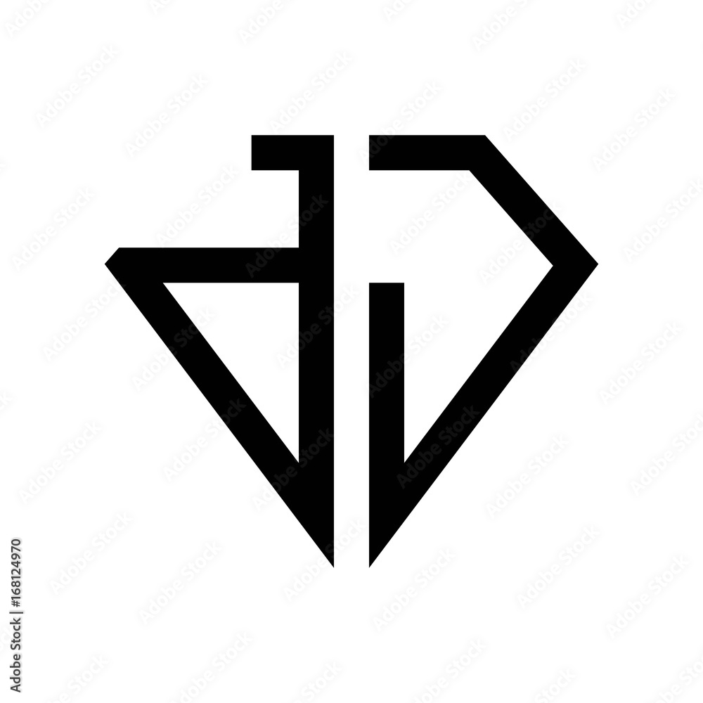 initial letters logo dj black monogram diamond pentagon shape Stock ...