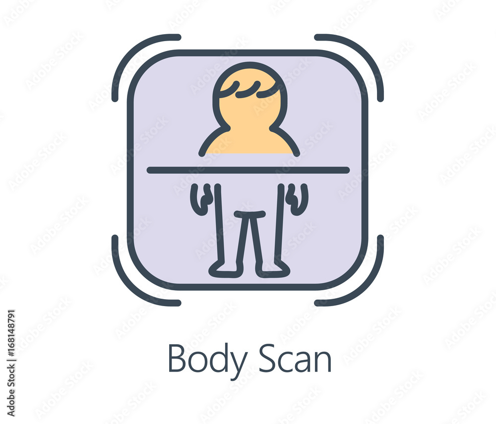 Icon design body scan in flat line style. Symbol about health check up ...