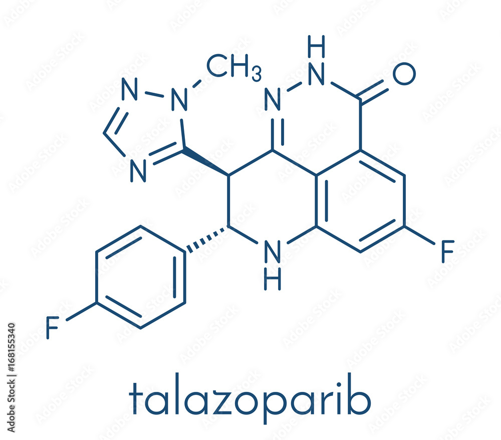 Talazoparib cancer drug molecule (PARP inhibitor). Skeletal formula ...