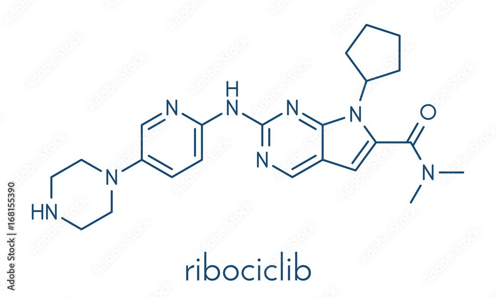 Ribociclib cancer drug molecule (CDK4/6 inhibitor). Skeletal formula ...