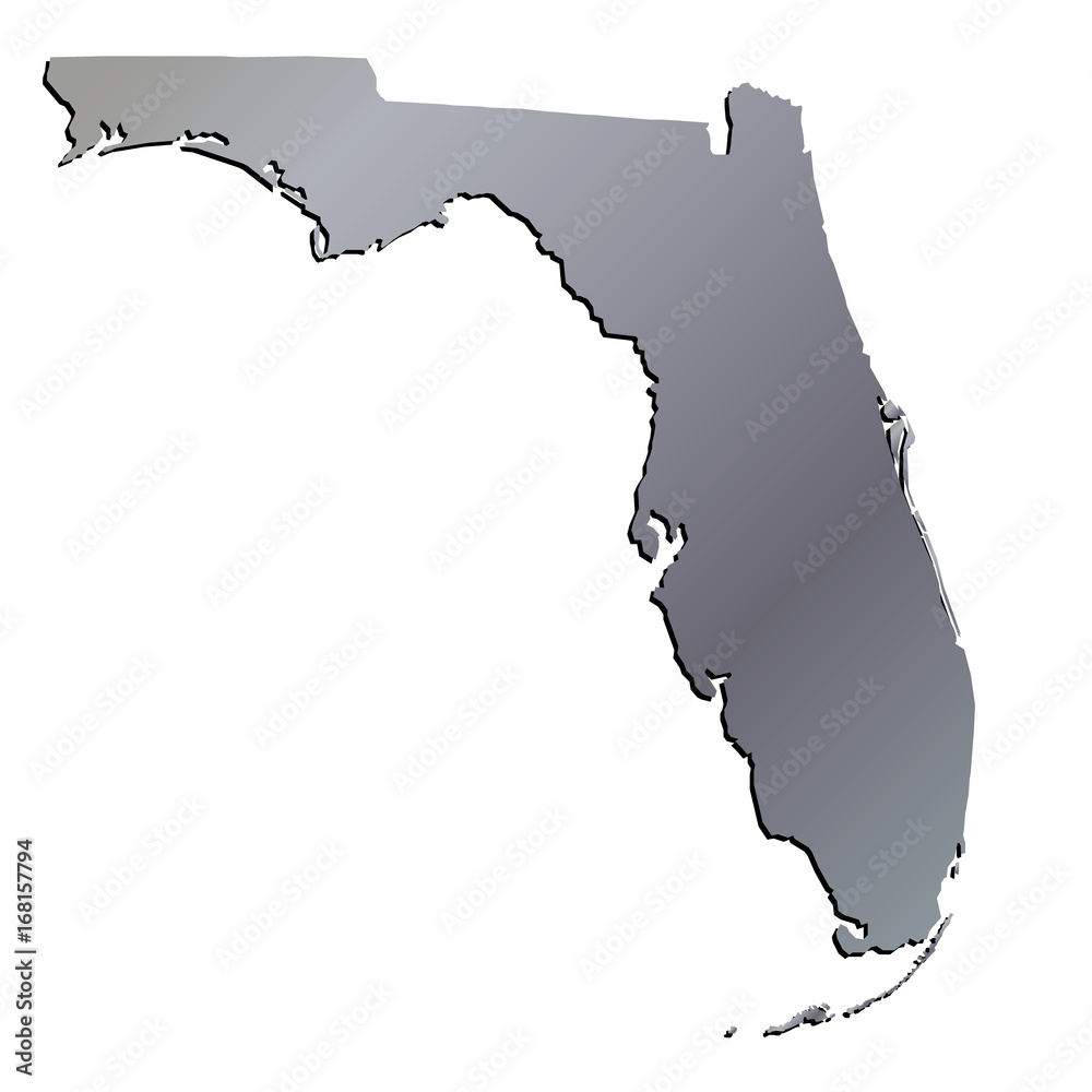 3D Florida (USA) Aluminium outline map with black shadow Stock Vector ...