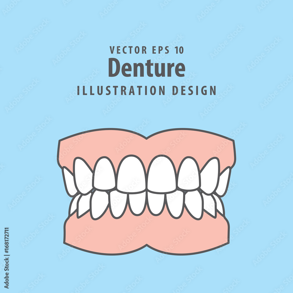 Denture illustration vector on blue background. Dental concept. Stock ...