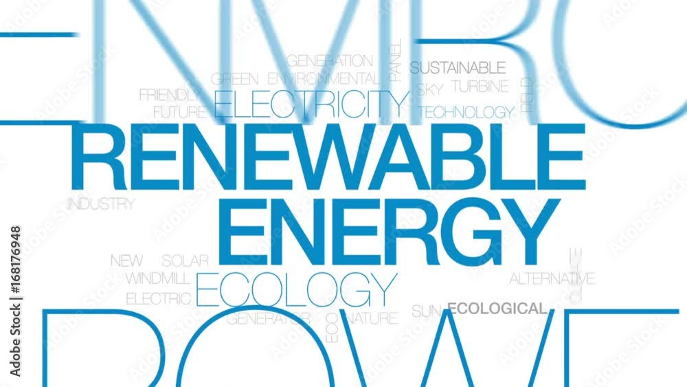 Renewable energy animated word cloud, text design animation. Kinetic ...