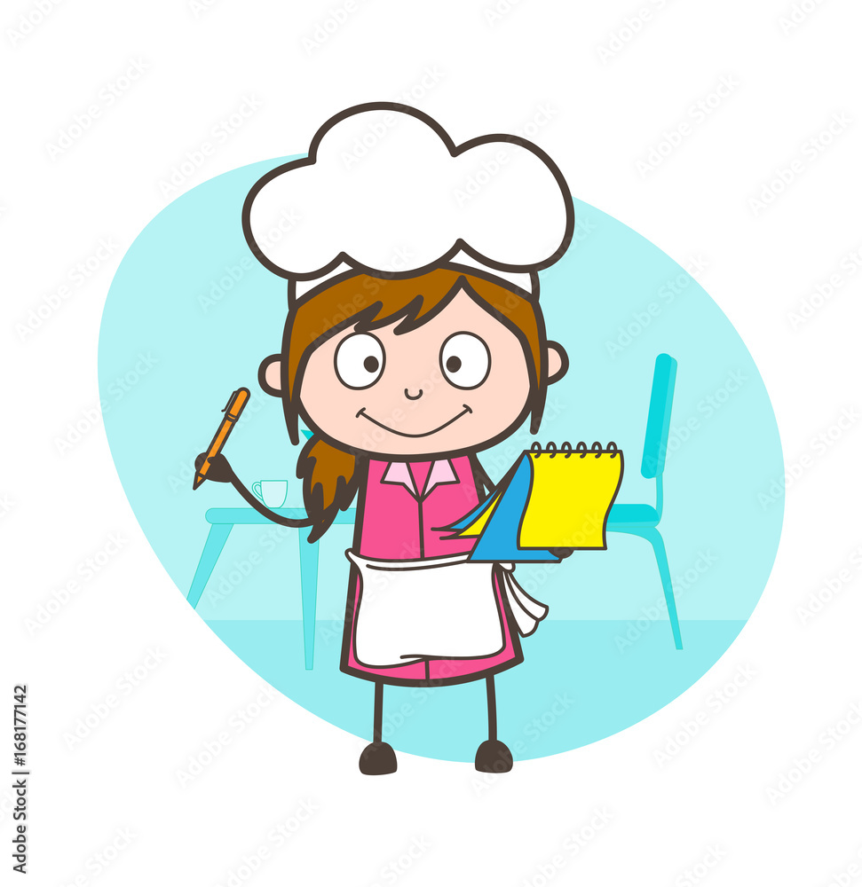 Cartoon Waitress Making List of Work Vector Illustration Stock Vector ...