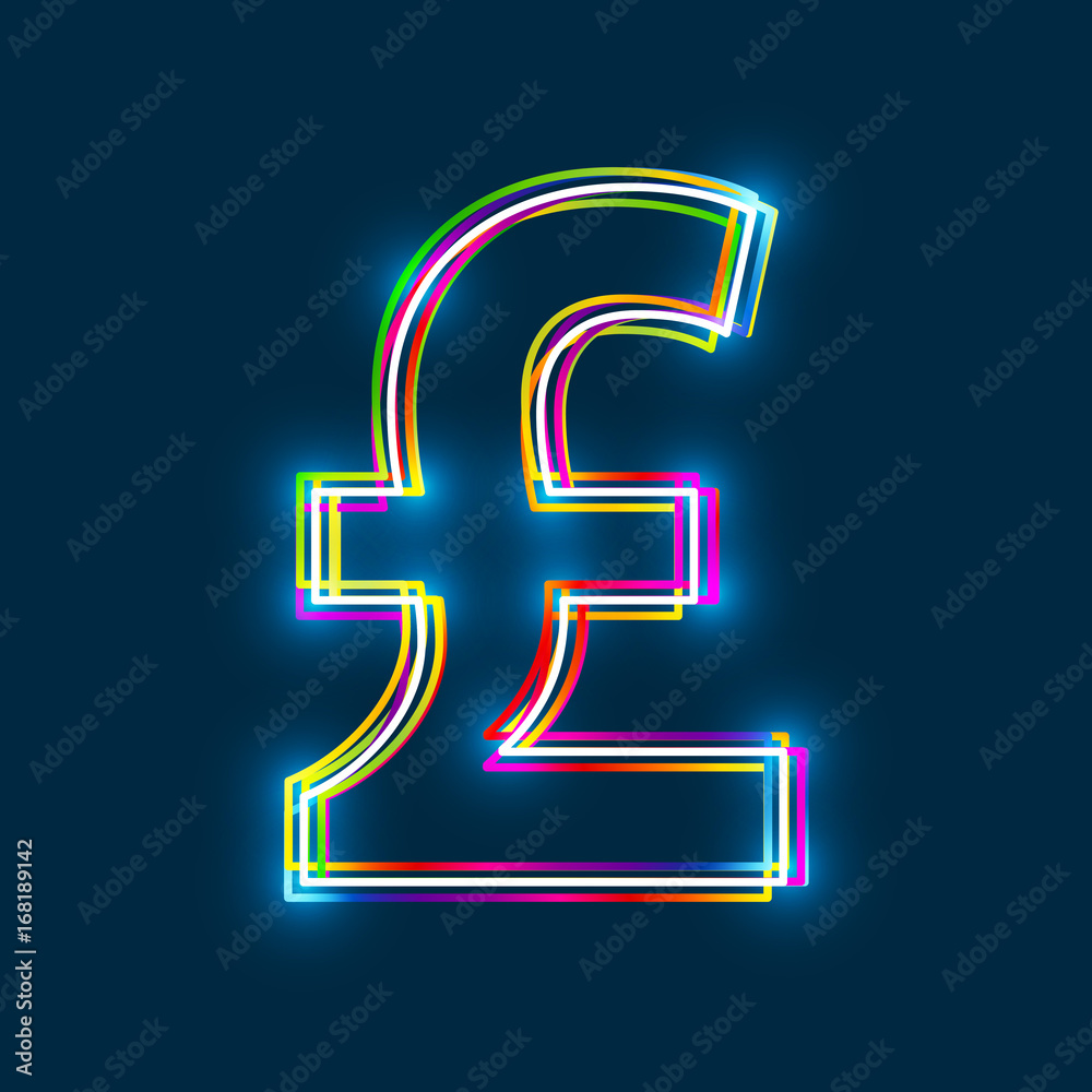 Pound sign. Multicolor outline symbol with glowing effect on blue ...