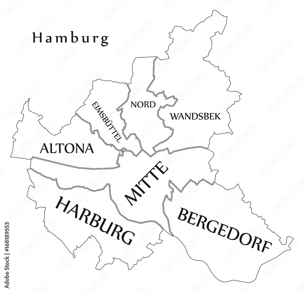 Modern City Map - Hamburg city of Germany with boroughs and titles DE ...