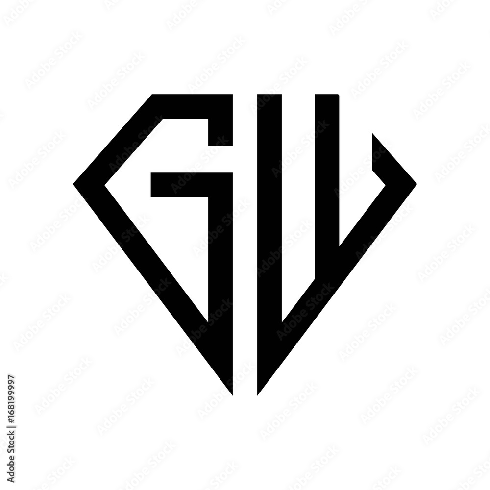 initial letters logo gw black monogram diamond pentagon shape Stock ...