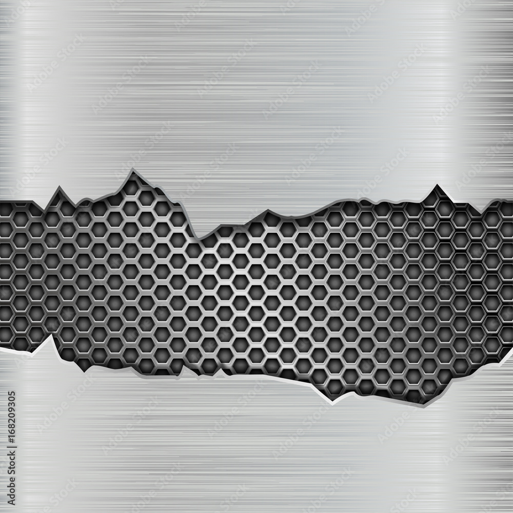 Brushed metal texture with torn center section and perforation Stock ...