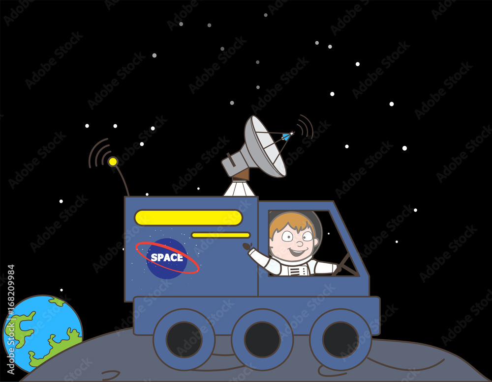 Cartoon Astronaut in Satellite Transport Vector Illustration Stock ...