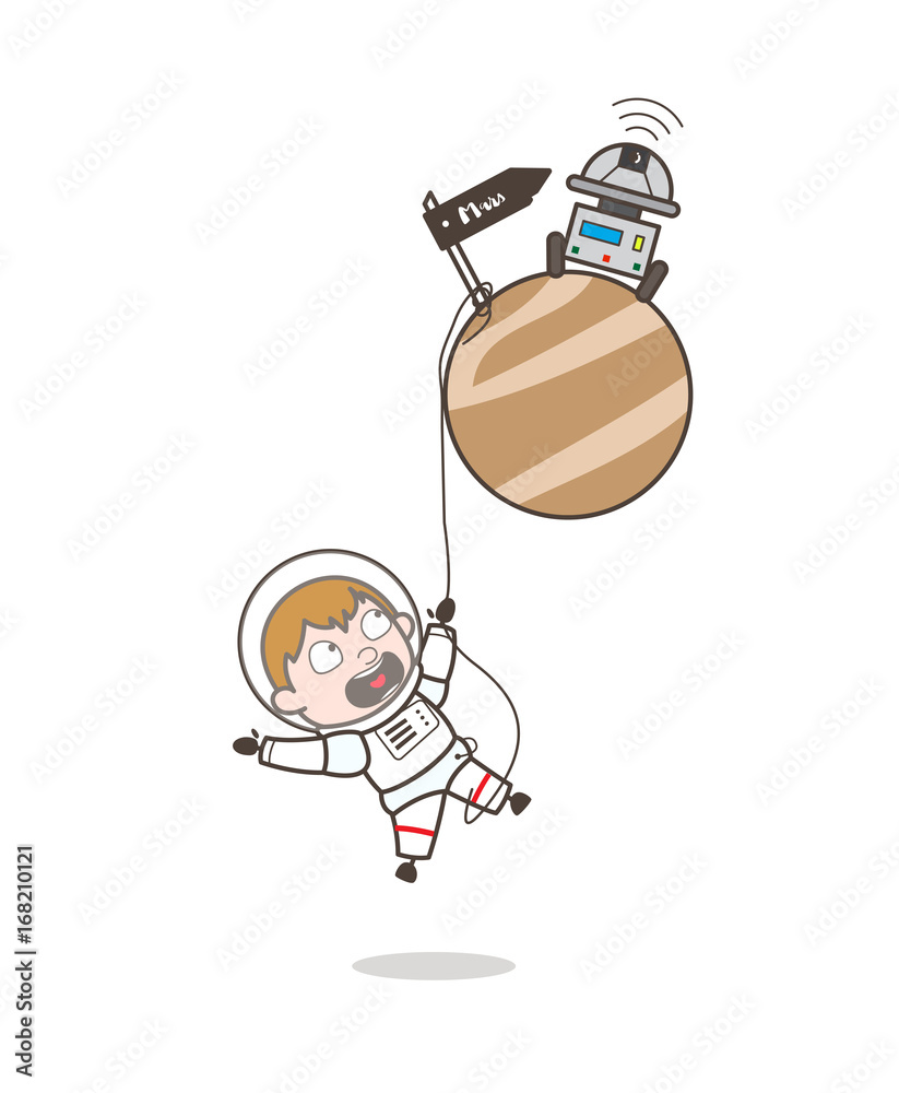 Cartoon Astronaut Fall-Down and Hanging on Mars Planet Vector Concept ...