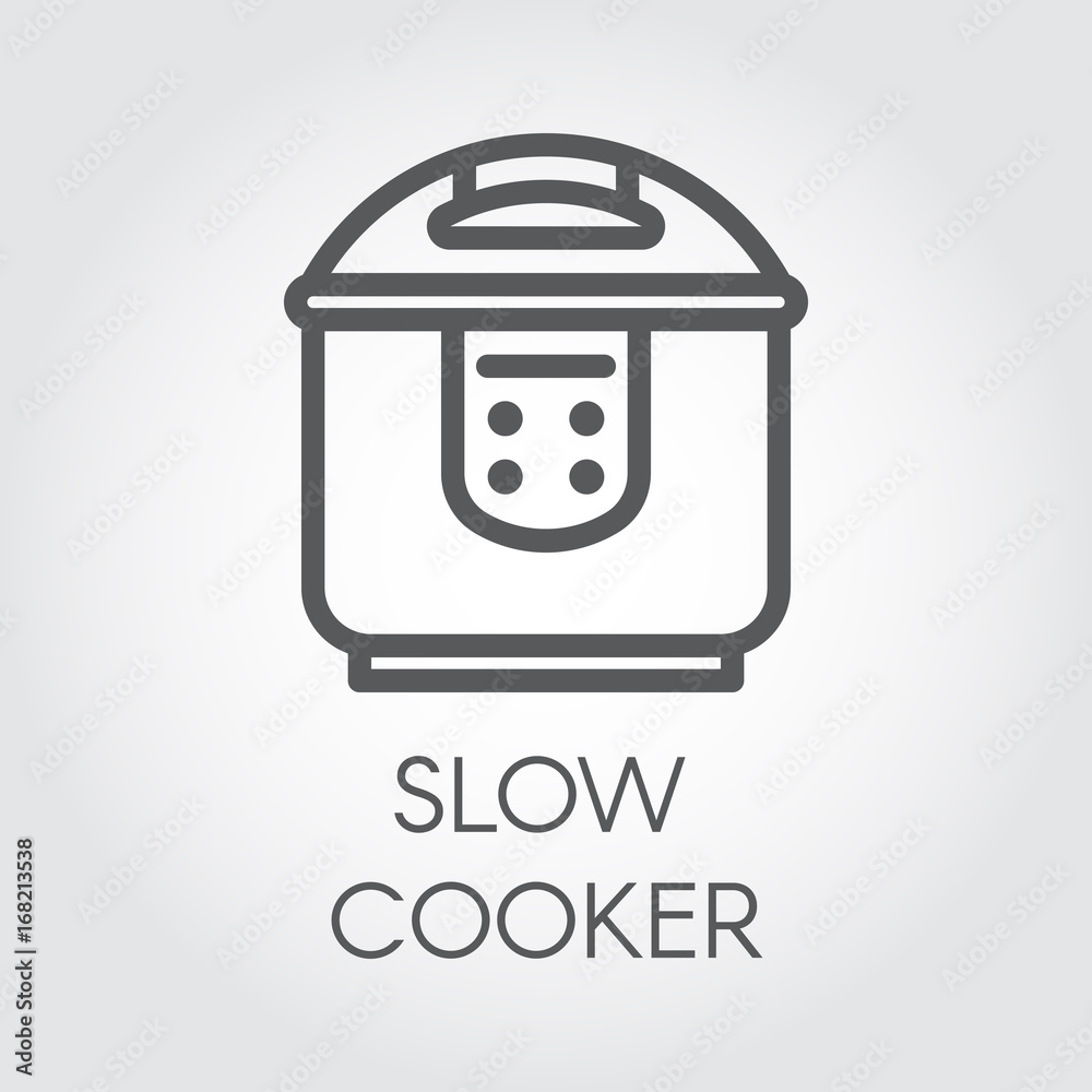 Slow cooker mono stroke line icon. Electronic crock pot or steamer ...