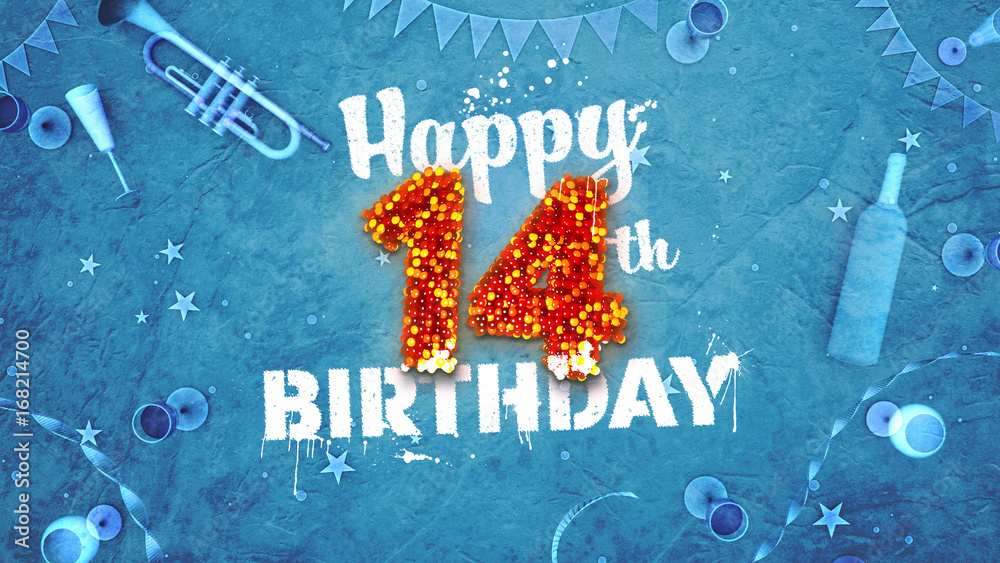 Happy 14th Birthday Card with beautiful details Stock Illustration ...