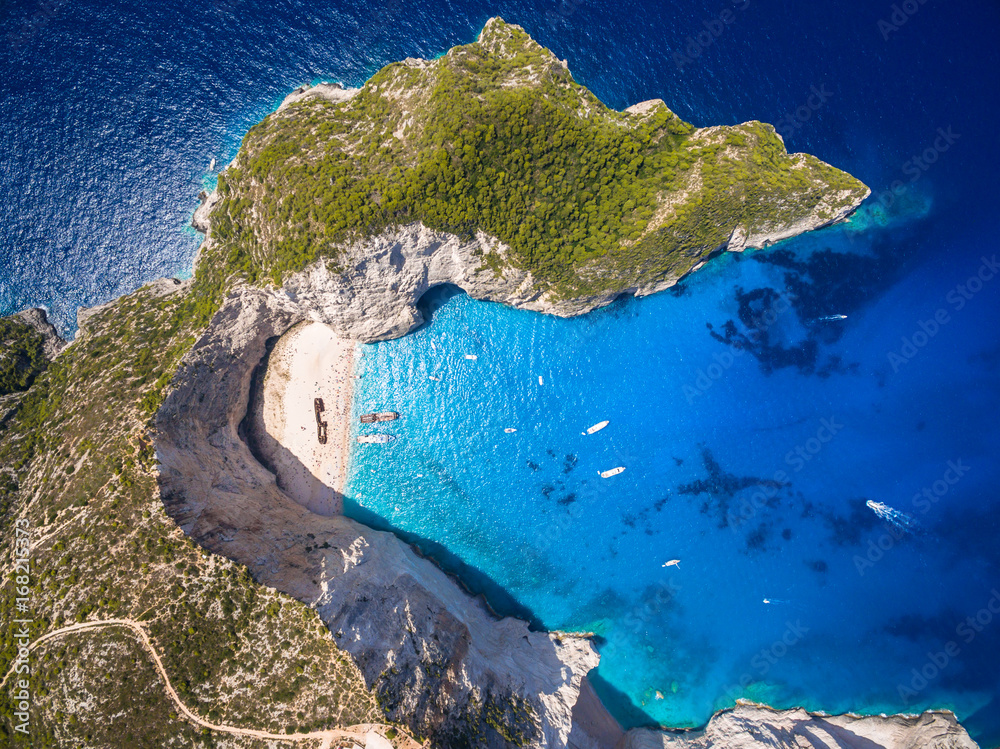 Aerial view of Navagio beach Shipwreck view in Zakynthos (Zante) island ...