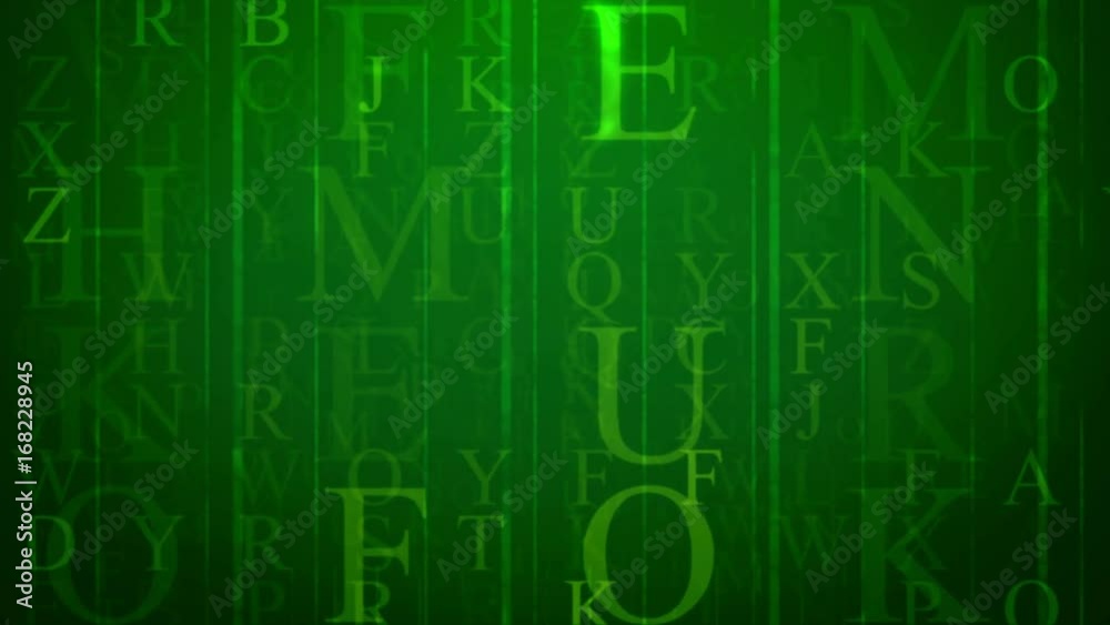 Loopable Blinking Book Alphabet Letters move at a camera on a green ...