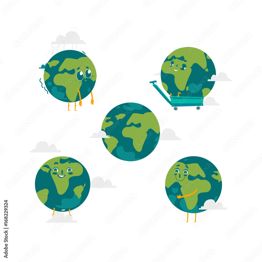 Vector cartoon flat globe humanized character with eyes, arms and legs ...