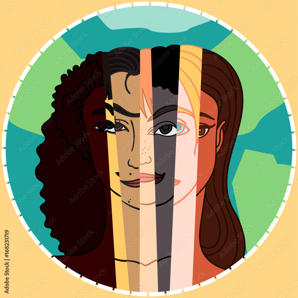 Illustration of a people's faces with different skin color together on ...