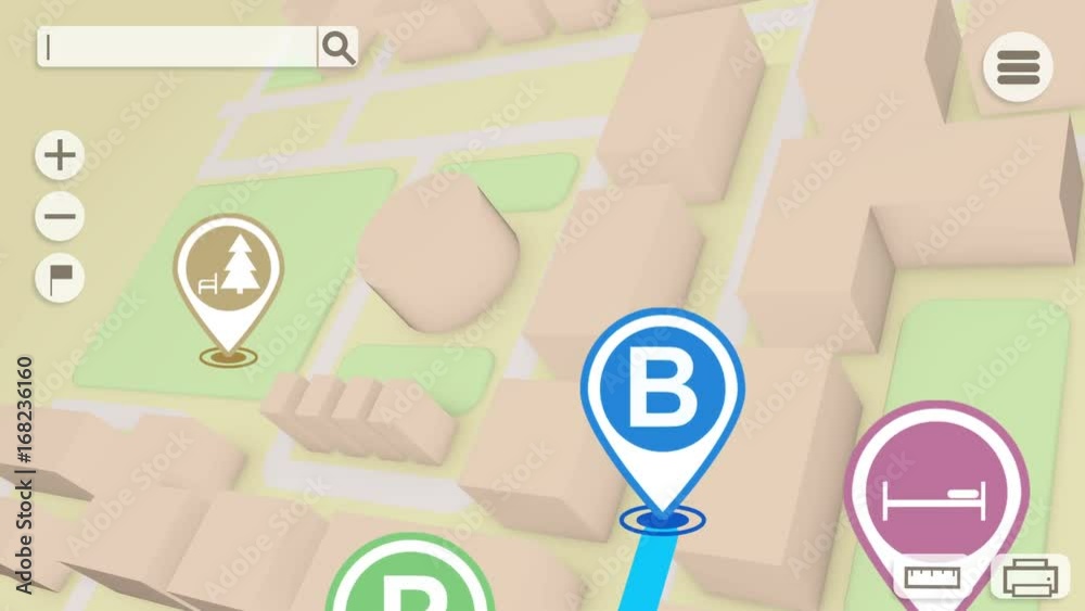 Concept animation of 3d gps map navigation with 3d blocks and marks ...