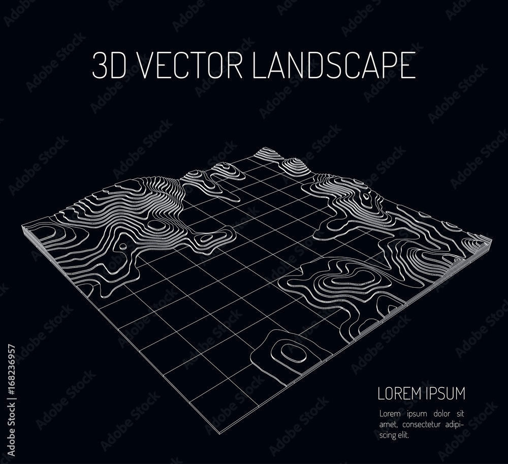 3D Vector landscape. Contour. Abstract digital landscape with particles ...