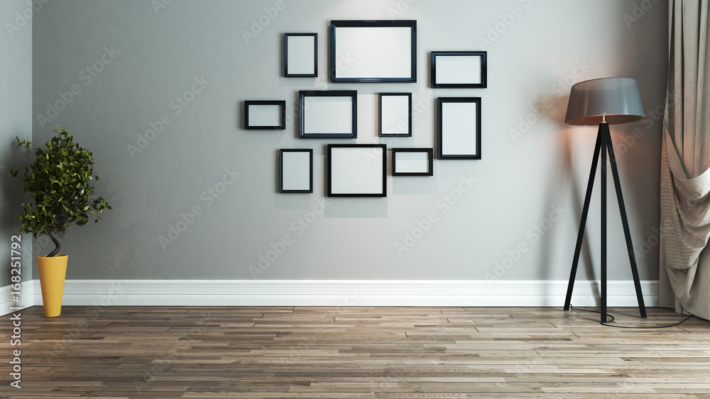 living room interior design idea with photo frame Stock Illustration ...