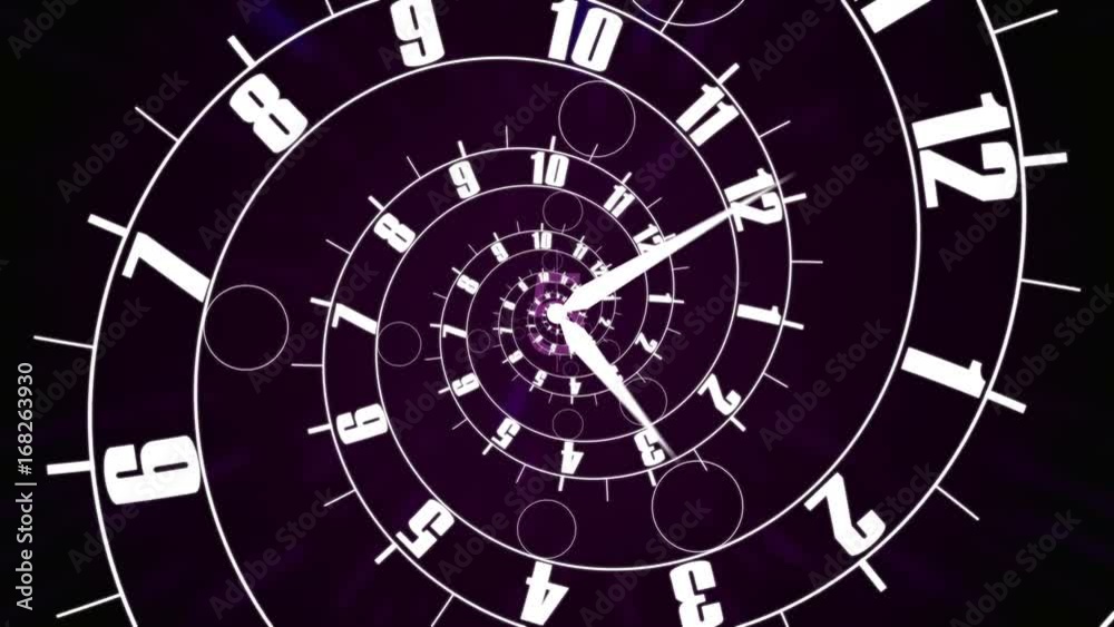 Clock face stretches as a spiral into infinity. Business time concept ...