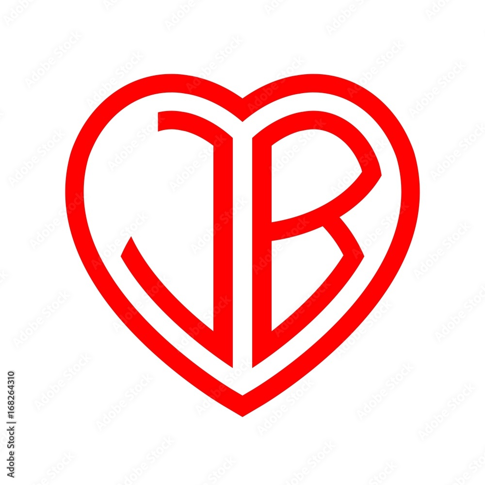 initial letters logo jb red monogram heart love shape Stock Vector ...
