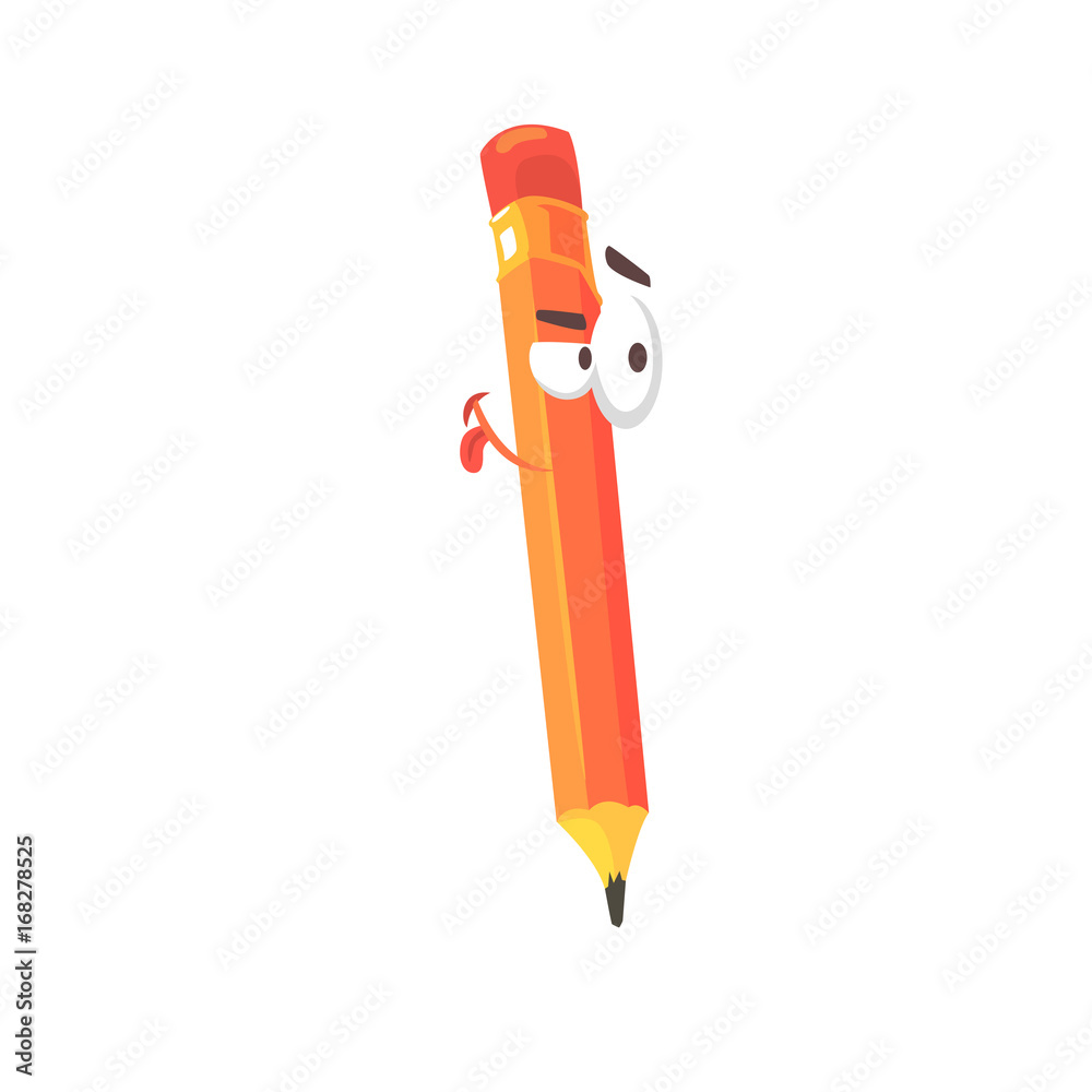 Orange cartoon pencil comic character, humanized pencil with funny face ...
