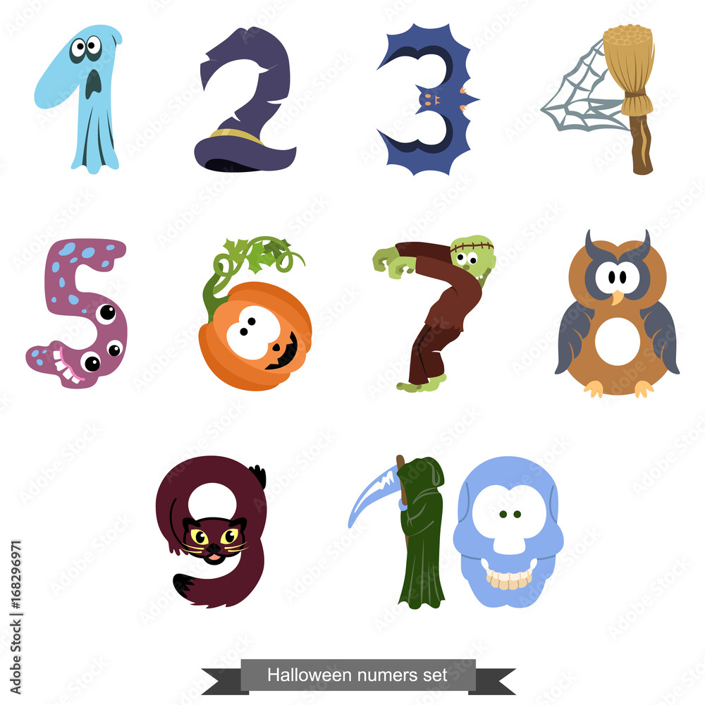 Numbers like symbols of the Halloween / Solid fill vector cartoon ...
